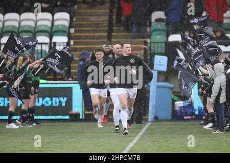 Joe Simmonds of Exeter Chiefs leads his team out for the Gallagher ...
