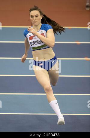 Emily Borthwick competing in the women’s high jump at the Muller Indoor ...