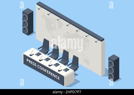 Room for press conferences. Isometric stand for press conference with ...