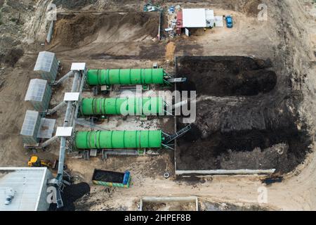 Aerial photography Preparation of compost for agriculture Stock Photo ...