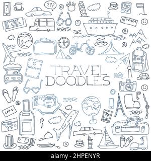 Travel flight tickets camera and cocktail symbols vector illustration ...