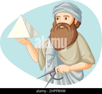 Pythagoras cartoon character on white background illustration Stock ...