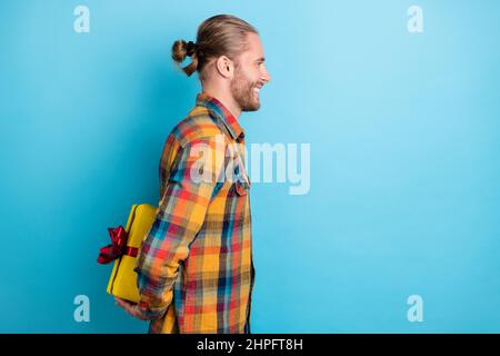 Profile photo of nice millennial brunette lady hold telephone wear ...