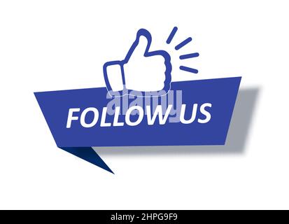 Follow us graphic concept symbol, speech button web label, vector ...