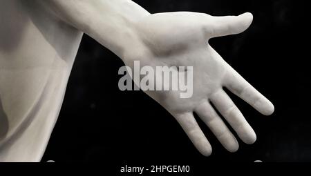 Detail of sculpted art of hand of Jesus with wound nail mark from ...