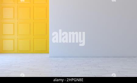 Yellow square decorative wall panels and white wall concept 3d ...