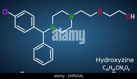 Hydroxyzine molecule. It is antihistamine drug, used to treat anxiety ...