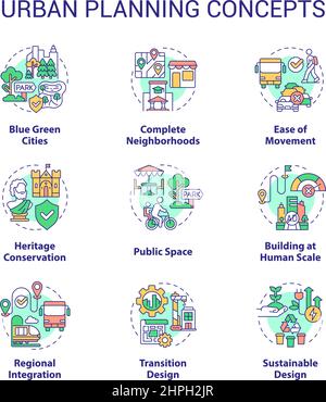 Urban planning line icons collection. Density, Zoning, Sustainability ...