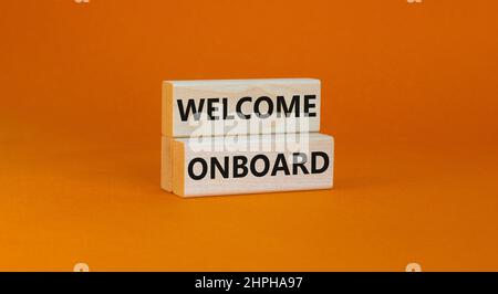 Welcome onboard symbol. Concept words Welcome onboard on wooden blocks ...
