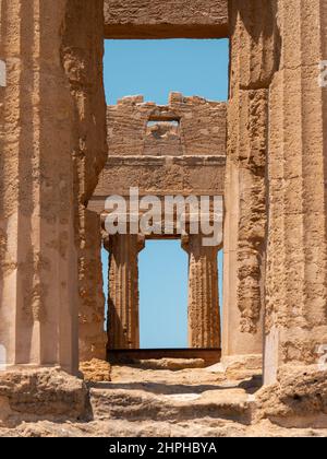 Ruins and columns of the temple of Acropoli in the archaeological site ...