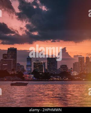 miami skyline at sunset beautiful colors Stock Photo - Alamy