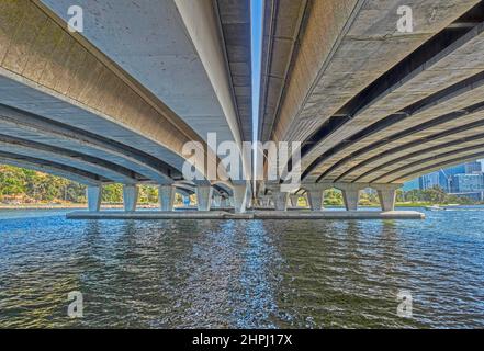 Underneath the Narrows Bridge, crossing the Swan River in Perth ...