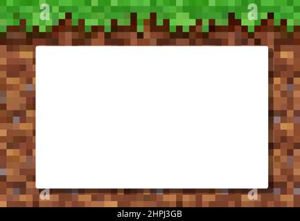 Cubic pixel grass and ground blocks, vector pixel game background ...