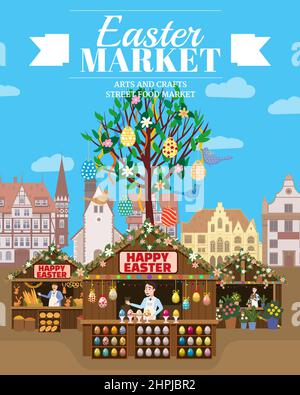 Easter life tree bunny and eggs. Paper cut festive symbols Holiday ...