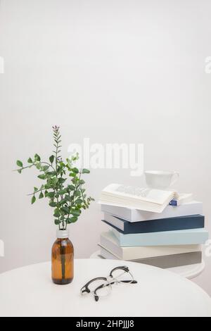 relax cozy objects and background with glasses, chair Stock Photo - Alamy