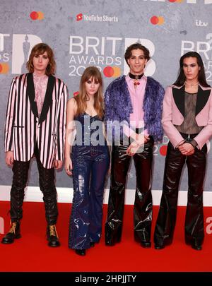 Maneskin arrive at The BRIT Awards 2022 at The O2 Arena on February 8 ...