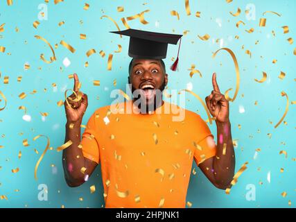 Man is happy to have achieved graduation and success in studies Stock ...