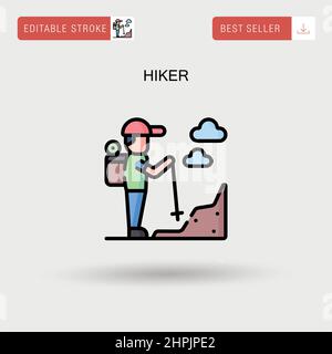 Male Hiker With Backpack Climbing Mountain In Flat Vector Illustration ...