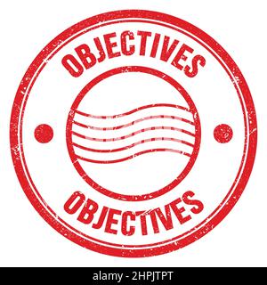 OBJECTIVES text on red round grungy texture stamp Stock Photo - Alamy