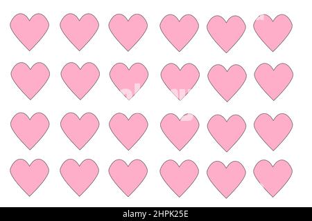 Set of pink hearts in rows on black background Stock Photo - Alamy