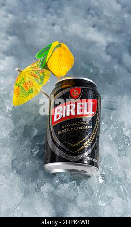 HURGHADA, EGYPT - JANUARY 8, 2022: Canned Non-alcoholic beer Birell on ...