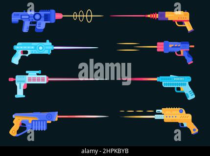 Vector illustration of a cartoon blaster. Energy weapons. the gun fires ...