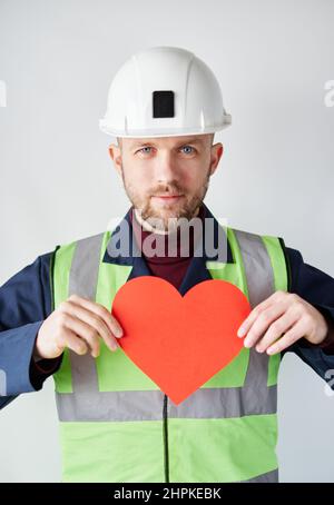 Cute bearded caucasian supervisor, architect, technician or building ...