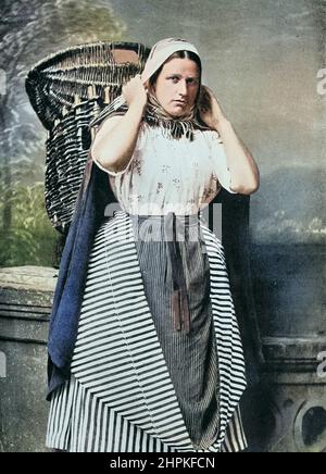 Costume of a Scottish fishwife, 19th century. Handcoloured lithograph ...