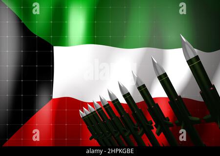 Flag of Kuwait and missiles - defense concept - 3D illustration Stock ...