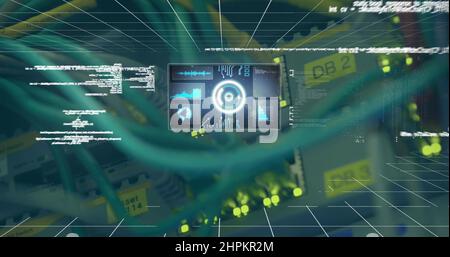 Image of screen with scope scanning and data processing over close up ...