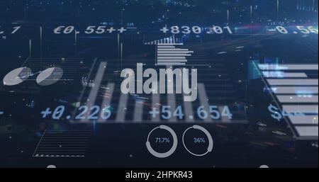 Image of statistics and numbers processing over flags of united states ...