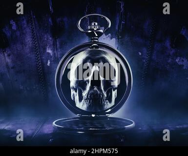 Pocket watch and human skull ,concept and idea Stock Photo - Alamy