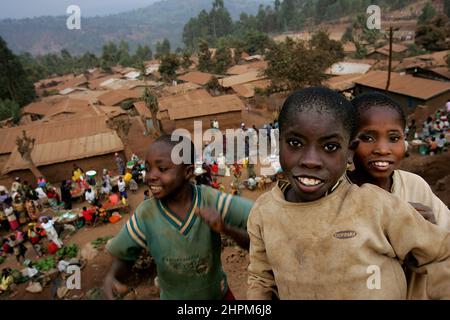 Everyday life in the slums at Lake Kivu near Bukavu Congo. The picture ...