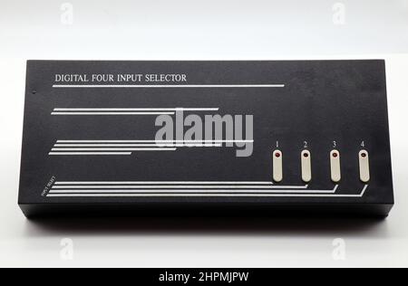 Digital four input selector. Vintage Technology isolated on white ...