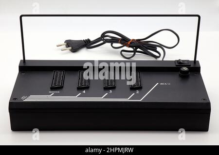 Digital four input selector. Vintage Technology isolated on white ...