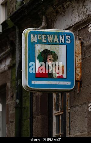McEwans cavalier mascot on old pub sign, Montrose, Scotland, UK Stock ...
