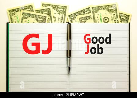 GJ good job abbreviation symbol. Concept words GJ good job on white ...