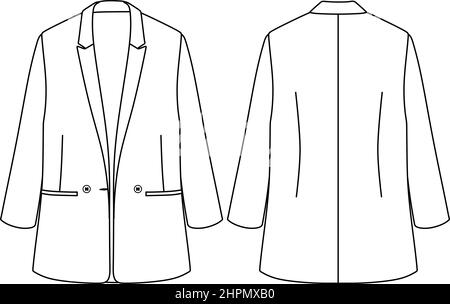 Vector long sleeved boucle jacket fashion CAD, woman tweed jacket with ...