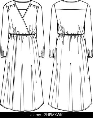 Women wrap skirt pattern. Technical drawing for sewing. Vector ...