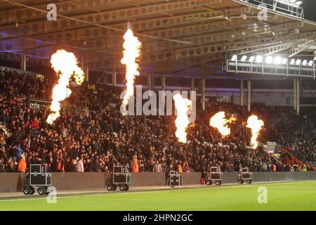 Pyrotechnics light up the East Stand at the MKM Stadium Stock Photo - Alamy