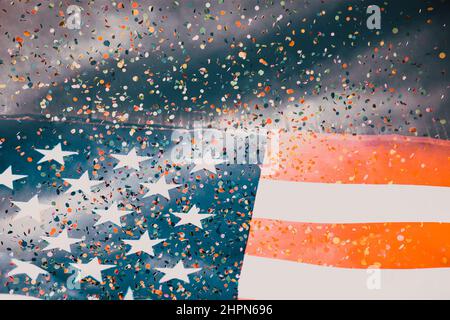 confetti falling during a festival or carnival in the city Stock Photo ...