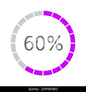 60 percent loading data icon set. Sixty circle diagram, pie donut chart ...