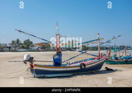 Fishing port at Khao Tao beach south of Hua Hin in Prachuap Khiri Khan ...