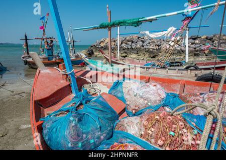 Fishing port at Khao Tao beach south of Hua Hin in Prachuap Khiri Khan ...
