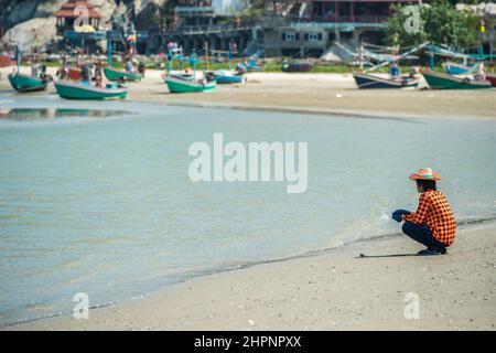 Fishing port at Khao Tao beach south of Hua Hin in Prachuap Khiri Khan ...