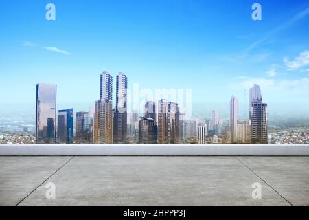 Rooftop view with modern cityscapes and blue sky background Stock Photo ...