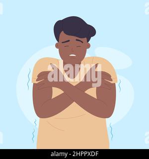 Sad shivering boy. Teenager feeling cold temperature, hypothermia ...