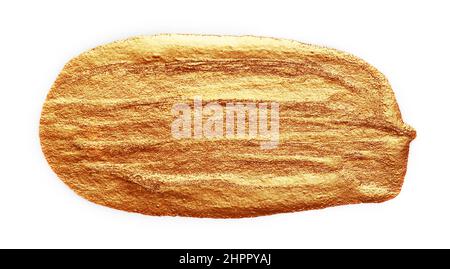 Gold paint brush smear. Golden color stroke on white background Stock ...