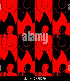 Sinner pattern seamless. Sinner in fire to repent texture. Man prays in ...