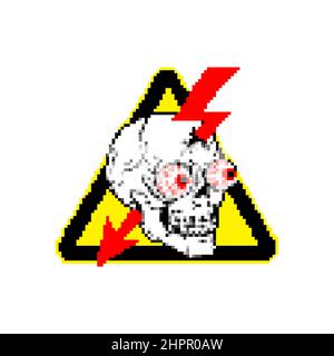 Skull and lightning sign of danger pixel art. Security symbol 8 bit ...